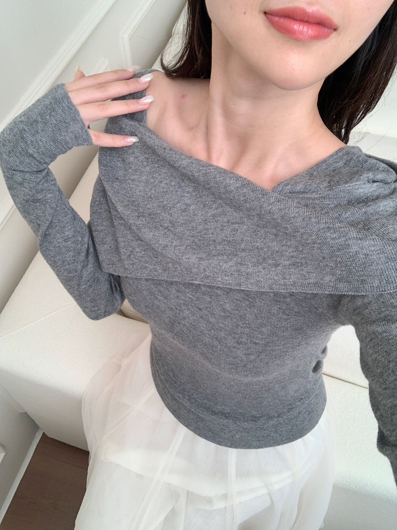 Kelly Designs Soft Wool Off-Shoulder Knit Grey Top(Instock)